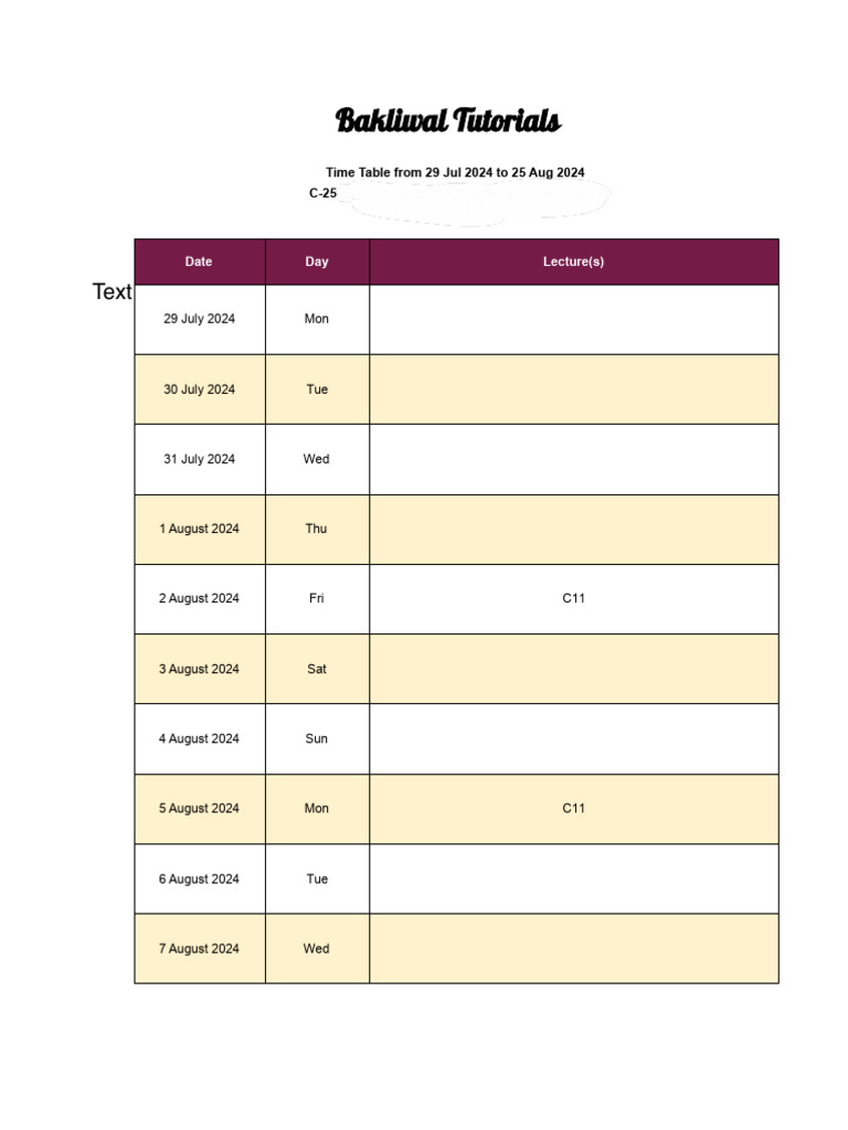 Bakliwal Tutorials Chemistry Timetable | PDF