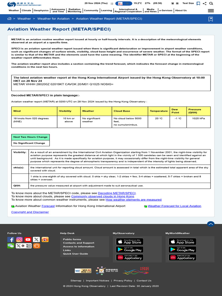 Aviation Weather Report (METARSPECI)｜Hong Kong Observatory(HKO) | PDF ...
