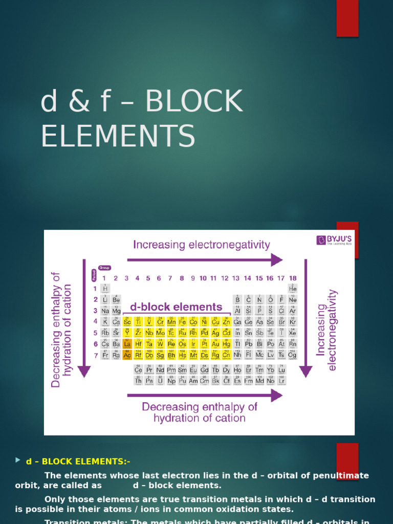D & F - Block Elements-1 | PDF | Transition Metals | Metals