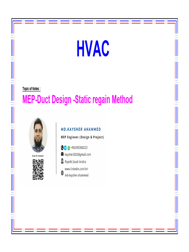 Duct Sizing (By Static Regain Method) | PDF | Classical Mechanics ...