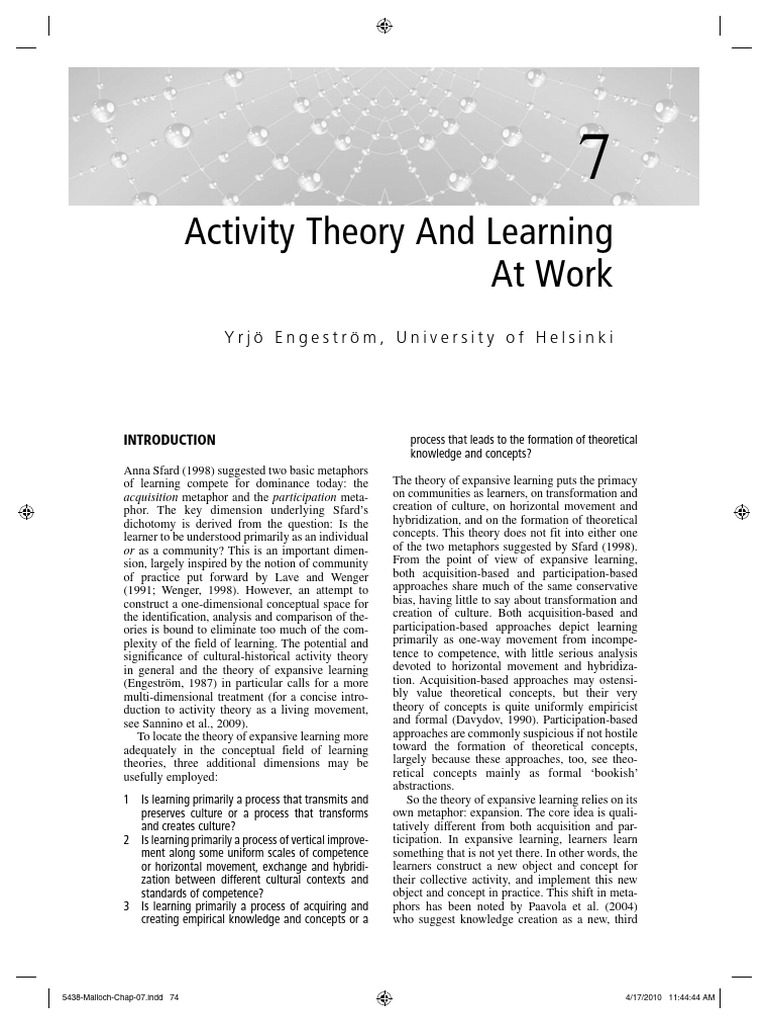 Activity Theory and Learning at Work | PDF | Concept | System