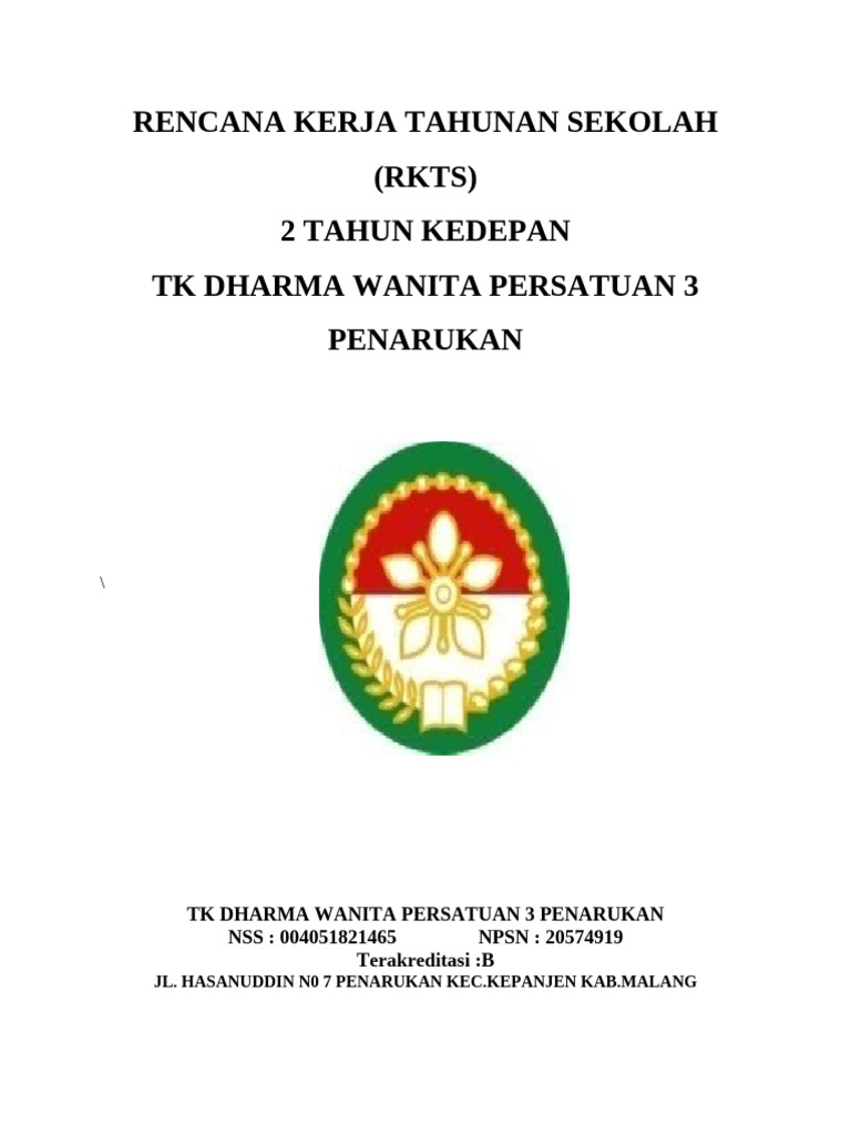 RENCANA KERJA TAHUNAN SEKOLAH (COVER) - Copy (2) | PDF