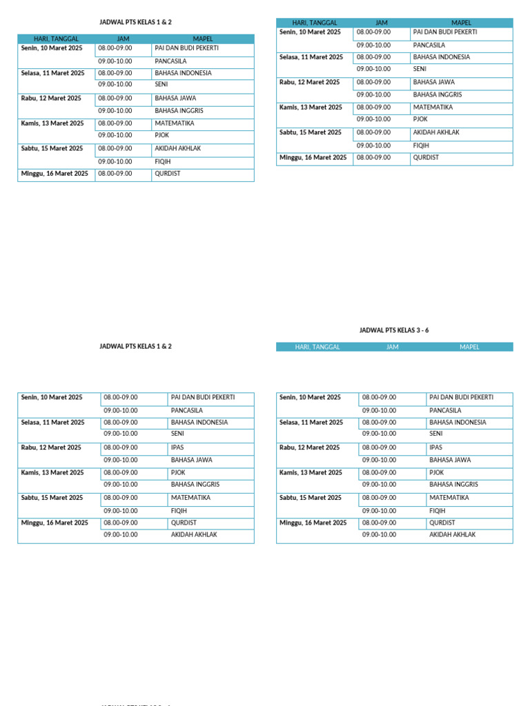 JADWAL PTS GENAP 2024-2025 | PDF