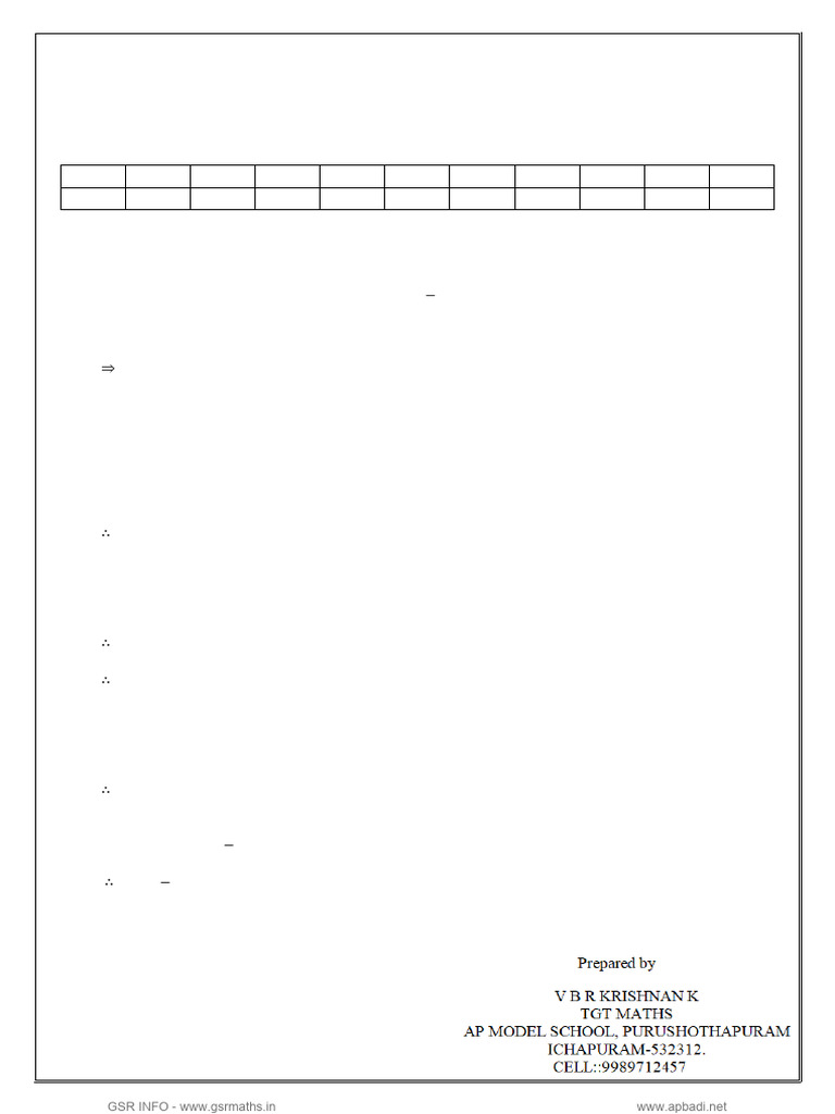 6th Class Maths FA 4 Key Paper | PDF