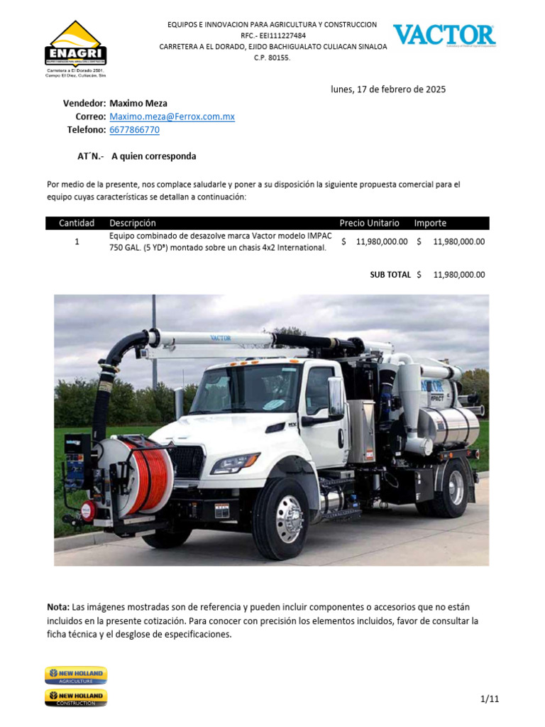 Cotización Vactor 5 Yd3 | PDF | Cambiar | Agua