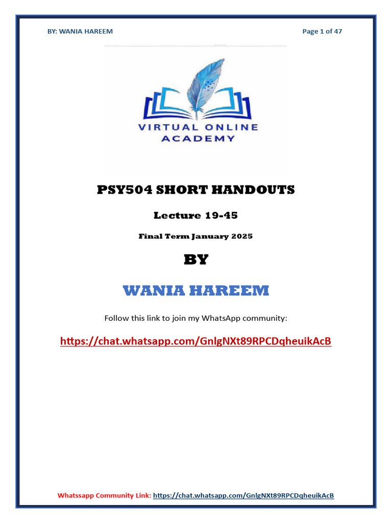 PSY504 Short Handouts Lesson 19-45 by WANIA HAREEM | PDF | Memory | Long Term Memory