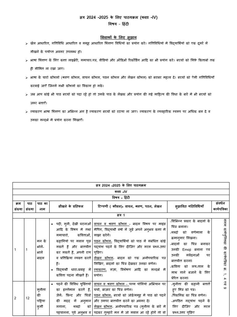 Class IV Hindi | PDF