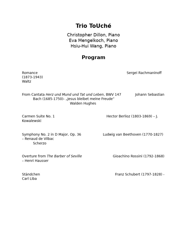 Trio ToUché: Six-Hand Piano Concerts | PDF | Herz Und Mund Und Tat Und ...