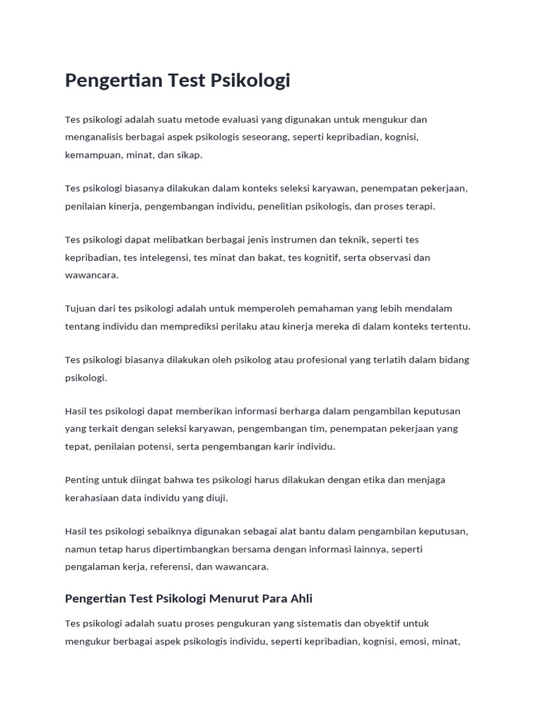 Pengertian Test Psikologi Menurut para Ahli Dan Contohnya | PDF