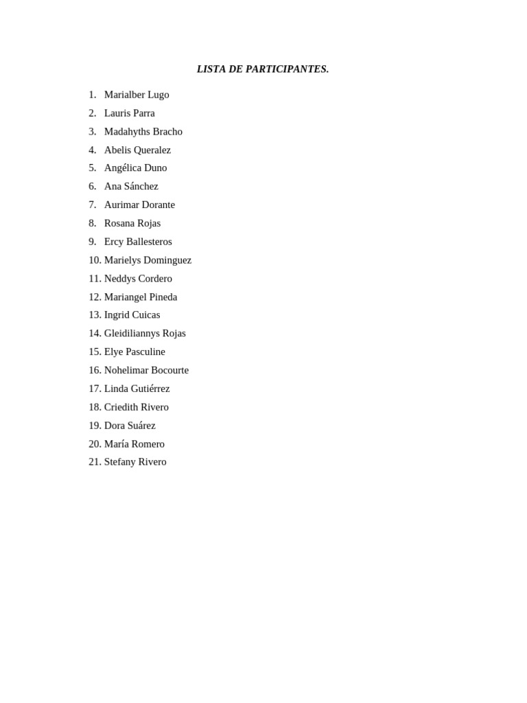 Nombres de Las Participantes para Las Etiquetas | PDF