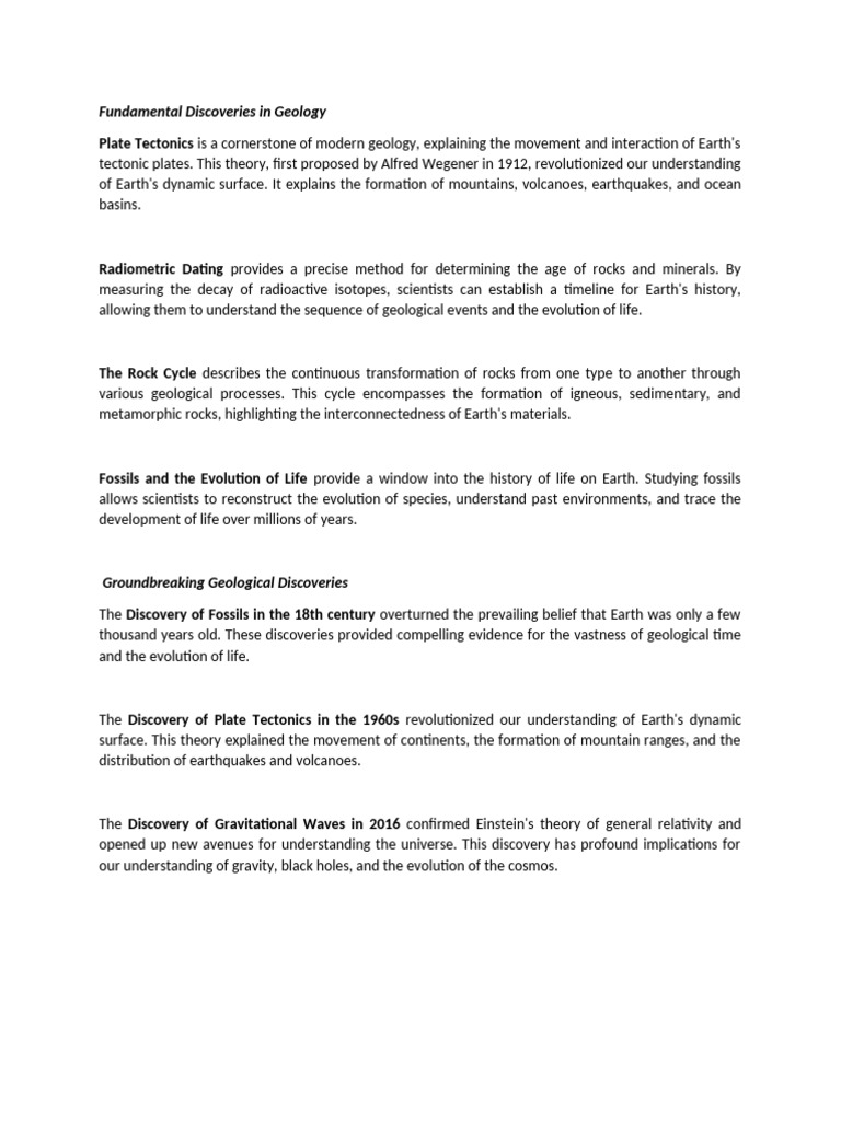 Discoveries in Geology | PDF | Geology | Plate Tectonics