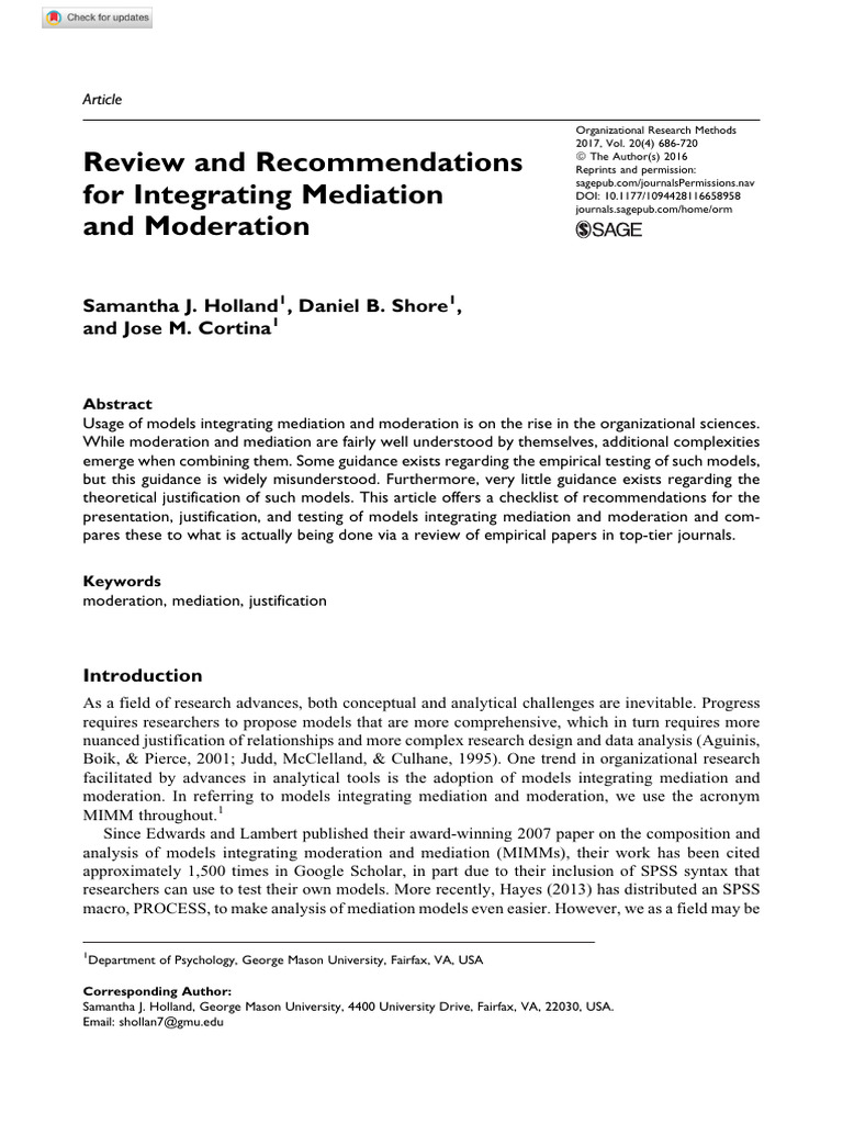 Review and Recommendations for Integrating Mediation and Moderation | PDF | Bootstrapping ...