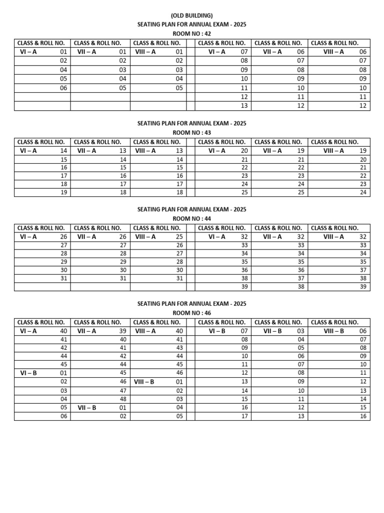 6,7,8SEATING PLAN FOR Final 2025 | PDF