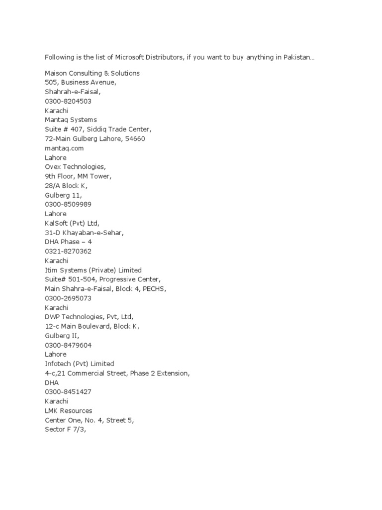 Microsoft Distributors in Pakistan | PDF | Computers