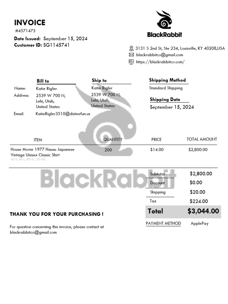 INVOICE JUICE WRLD Backup Backup | PDF