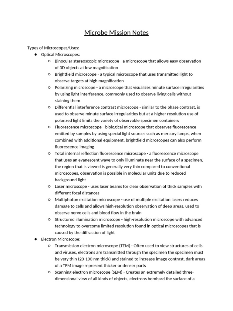 Microbe Mission Notes V2 | PDF | Cell Nucleus | Microscope