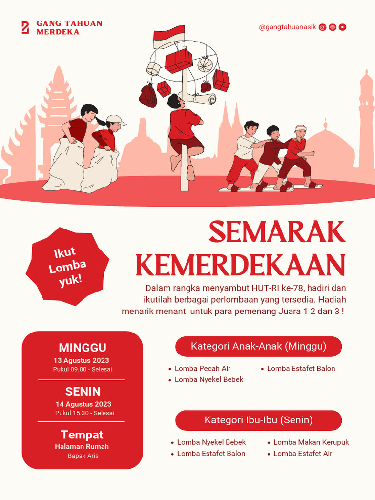 Merah Dan Merah Muda Ilustrasi Modern Lomba 17 Agustusan Kemerdekaan ...