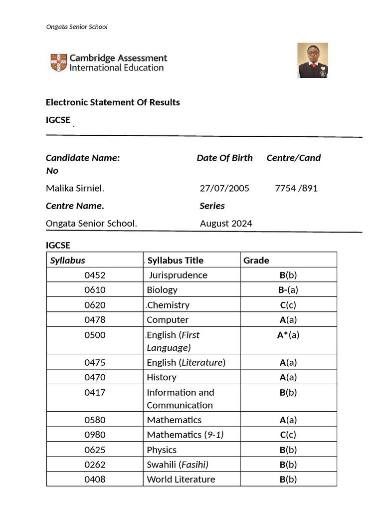 Aug 2024 O'Levels Results | PDF