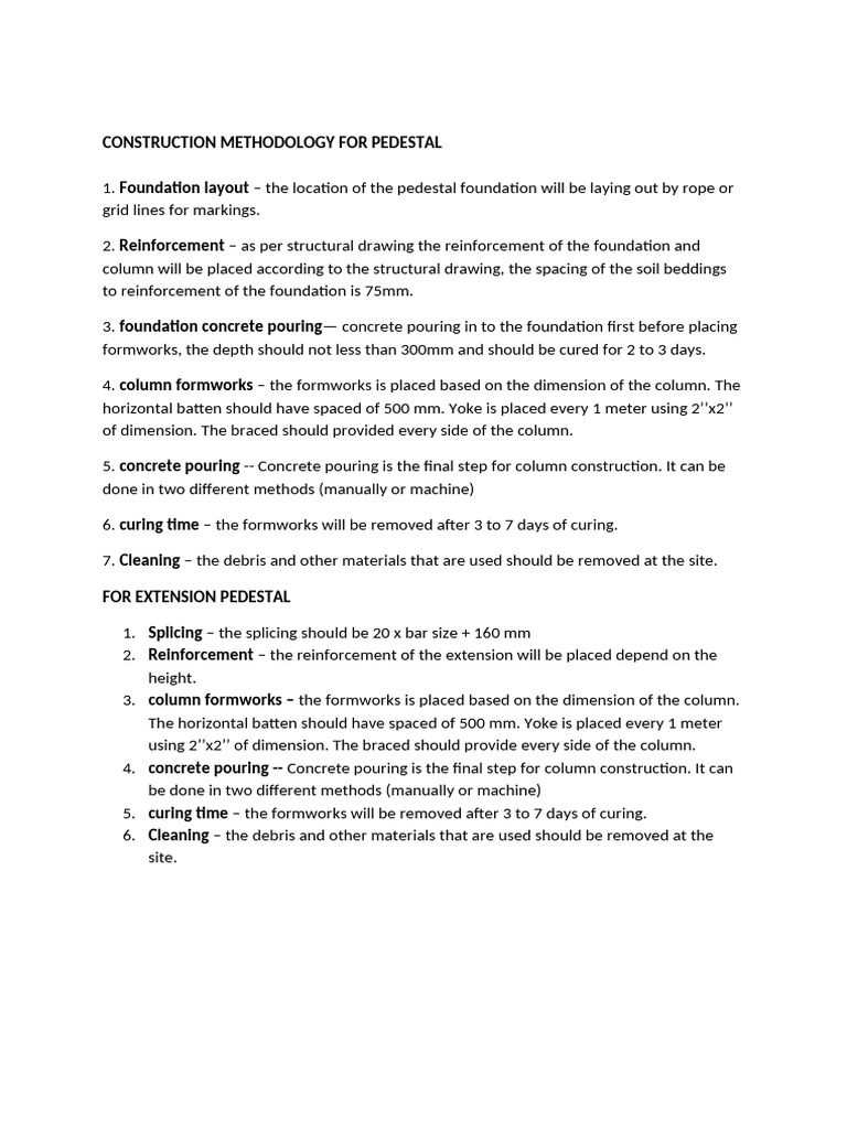 Pedestal Construction Methodology Guide | PDF