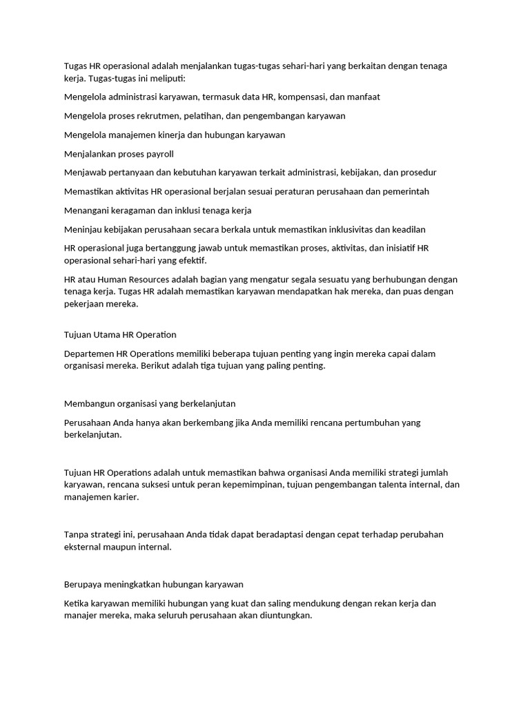 Tugas HR Operasional Dan Fungsinya | PDF