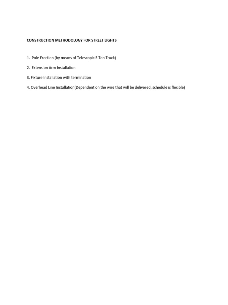 Street Light Installation Methodology | PDF