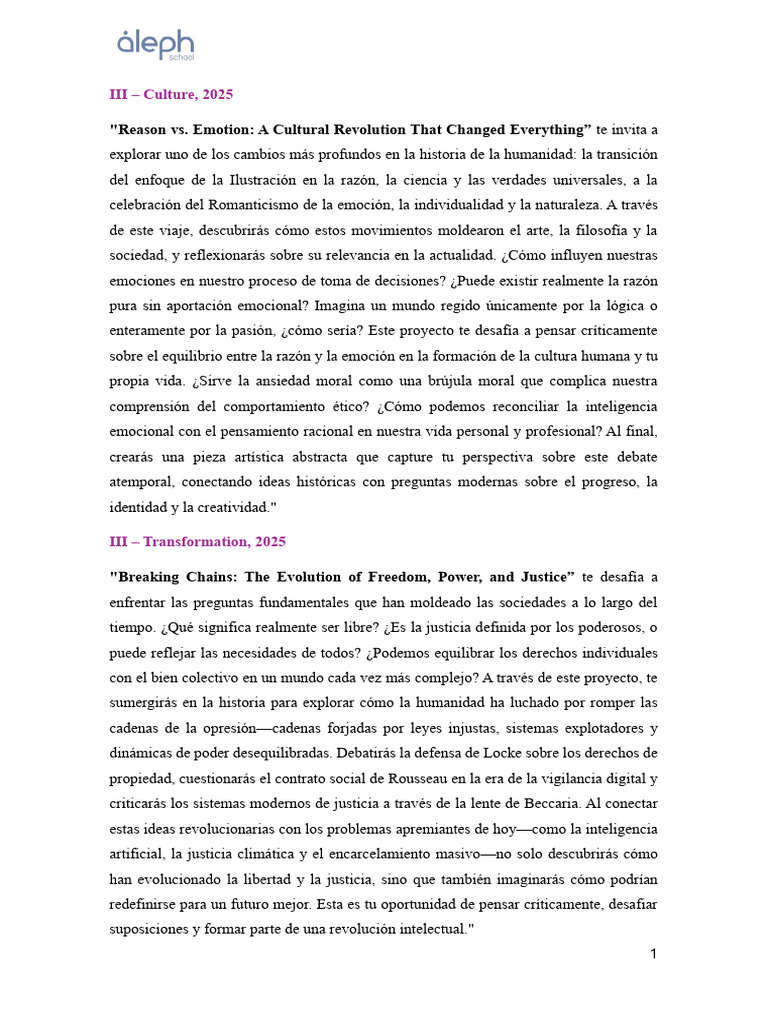 Resúmen Proyectos, III y IV, Cultura y Transformación, CONSTANTIN OPREA ...