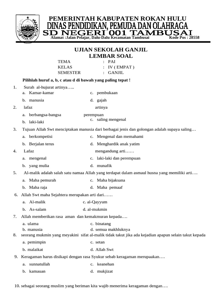 SOAL PAI KLS IV | PDF