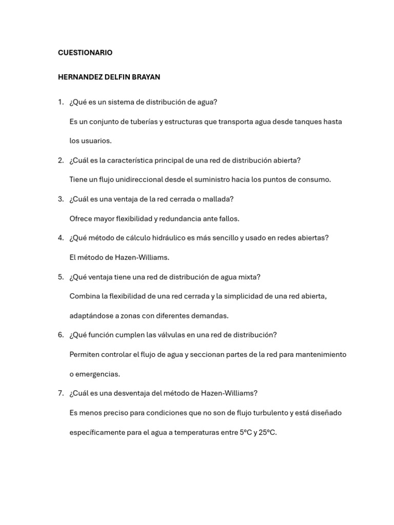 CUESTIONARIO HERNANDEZ DELFIN BRAYAN U5 | PDF | Agua