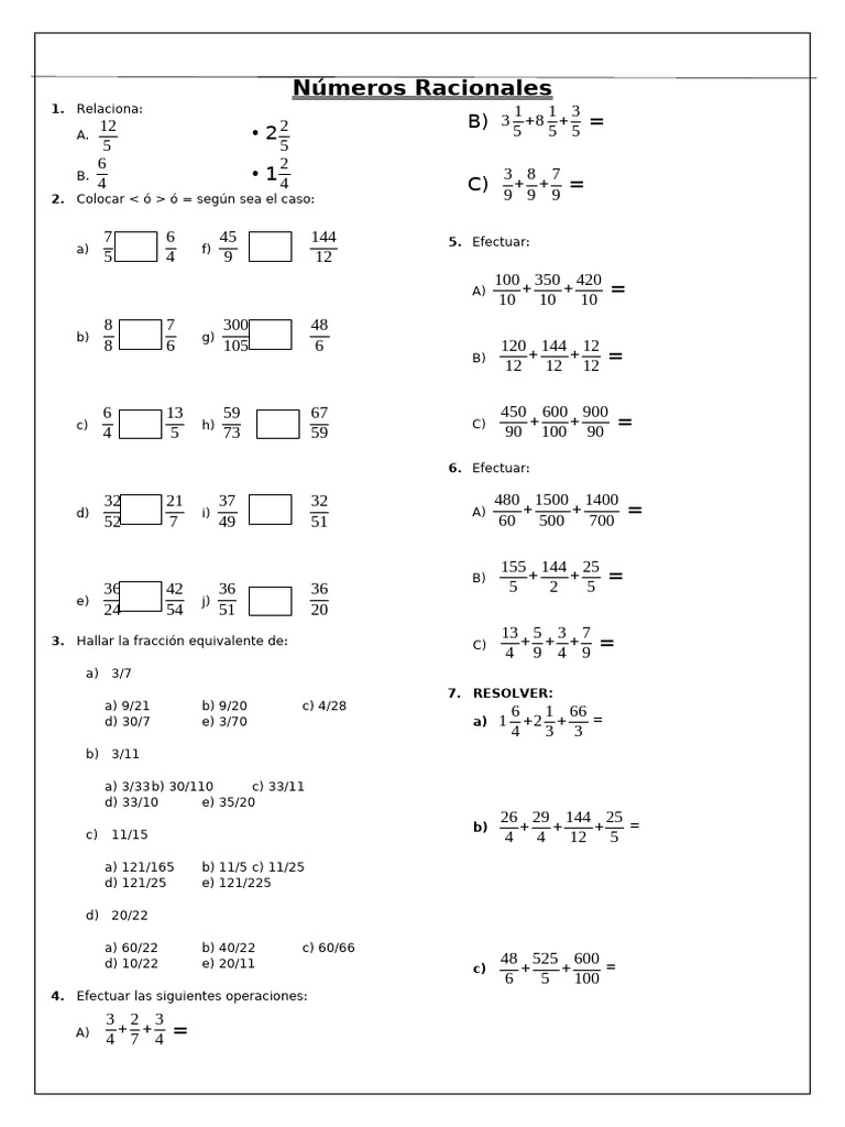 Números Racionales - 2do Sec | PDF