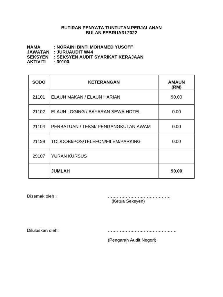 Cover Depan Butiran Penyata Tuntutan Perjalanan | PDF