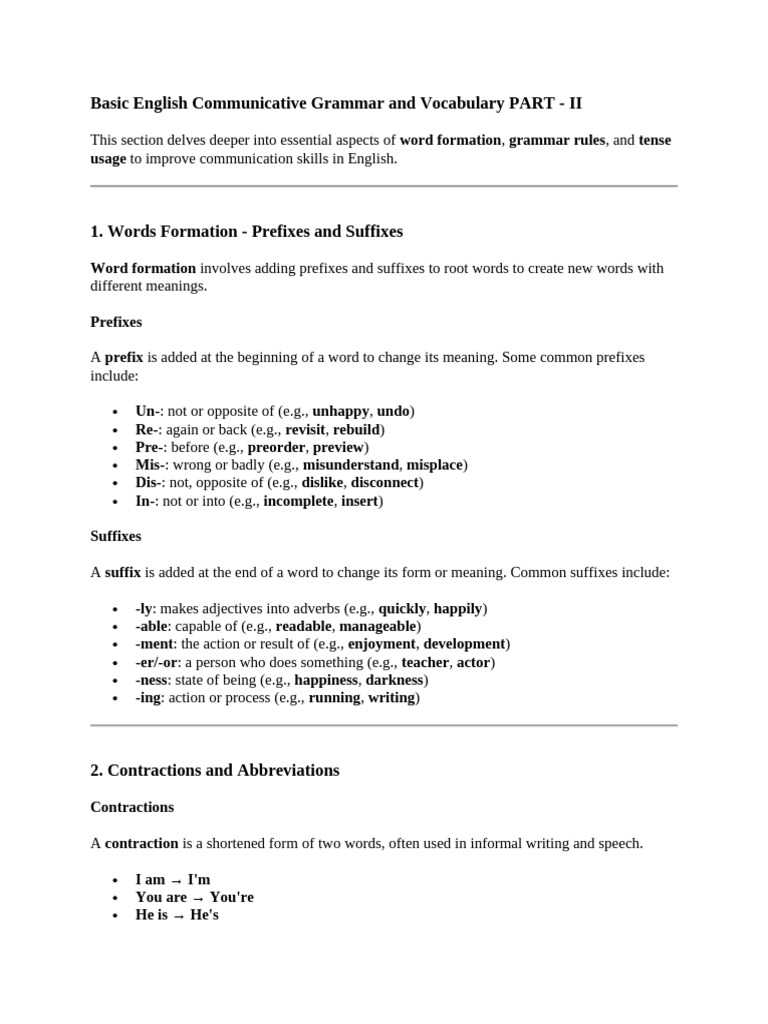 Basic English Communicative Grammar and Vocabulary PAR1 | PDF ...