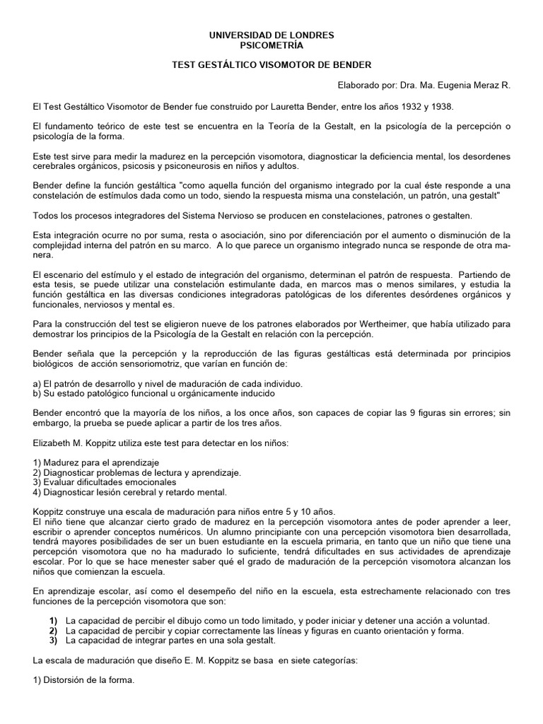 Test Gestaltico Visomotor de Bender | PDF | Percepción | Sicología
