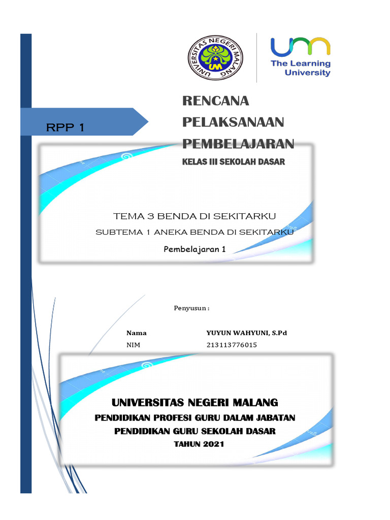 rpp-kelas-3-sd-tema-3-subtema-1-pembelajaran-1 | PDF