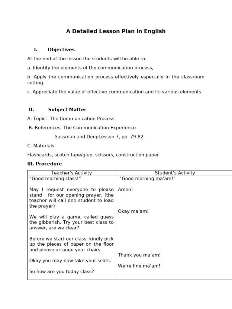 A Detailed Lesson Plan in English For FINAL DEMO TEACHING!! | PDF | Communication | Information