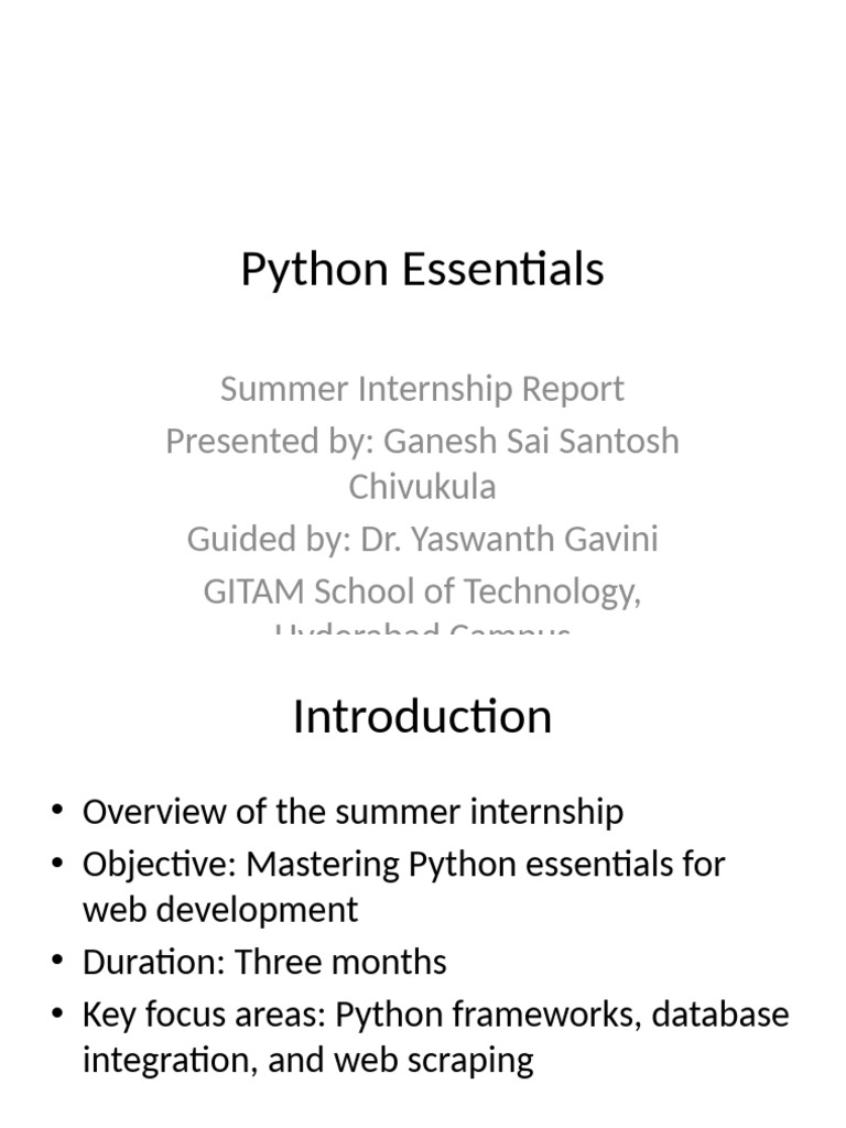 Python Essentials Internship Presentation | PDF | Python (Programming Language) | Web Development