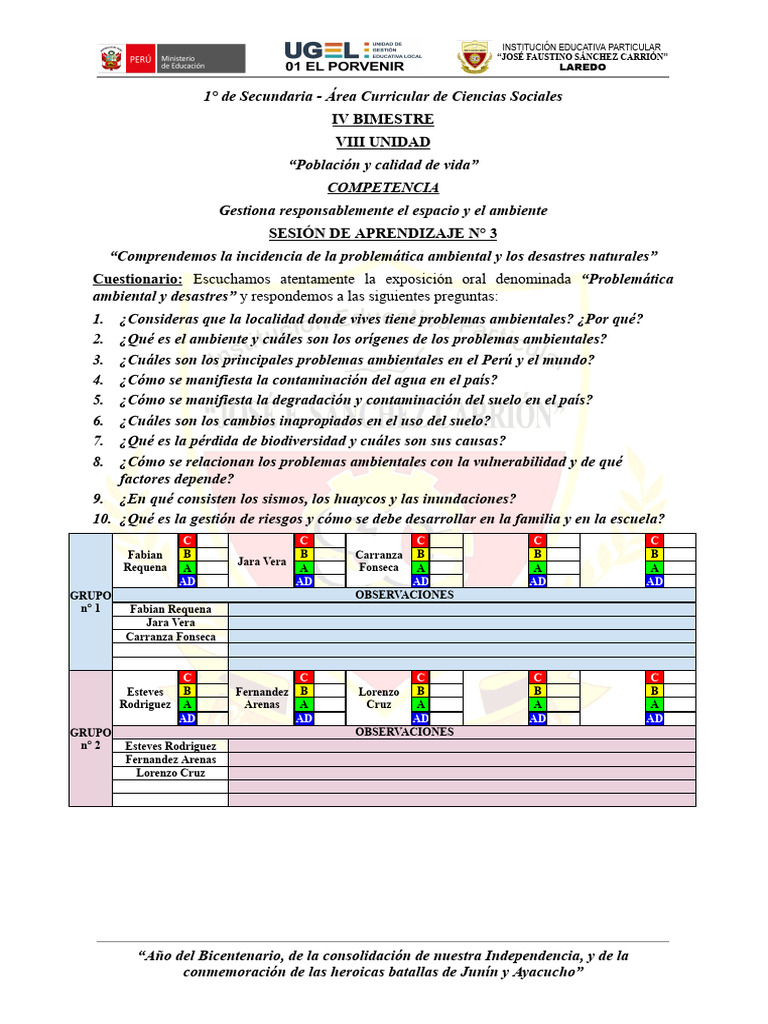 ACTIVIDADES DE APRENDIZAJE - CC - SS. - Del 02 Al 06 de Diciembre de 2024-3 | PDF | Entorno ...