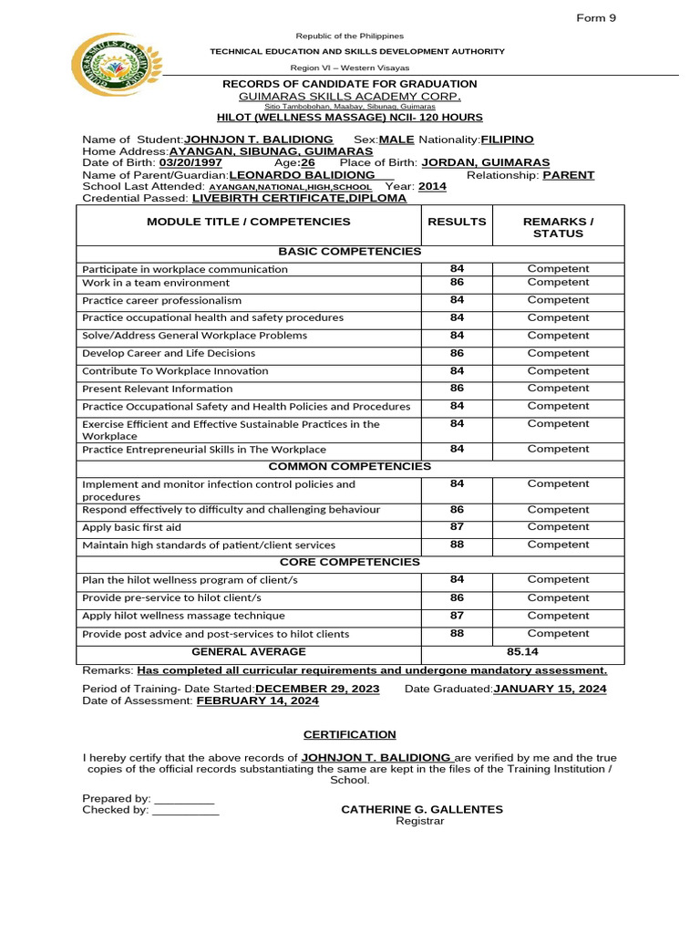 Balidiong HILOT NC II | PDF | Occupational Safety And Health | First Aid
