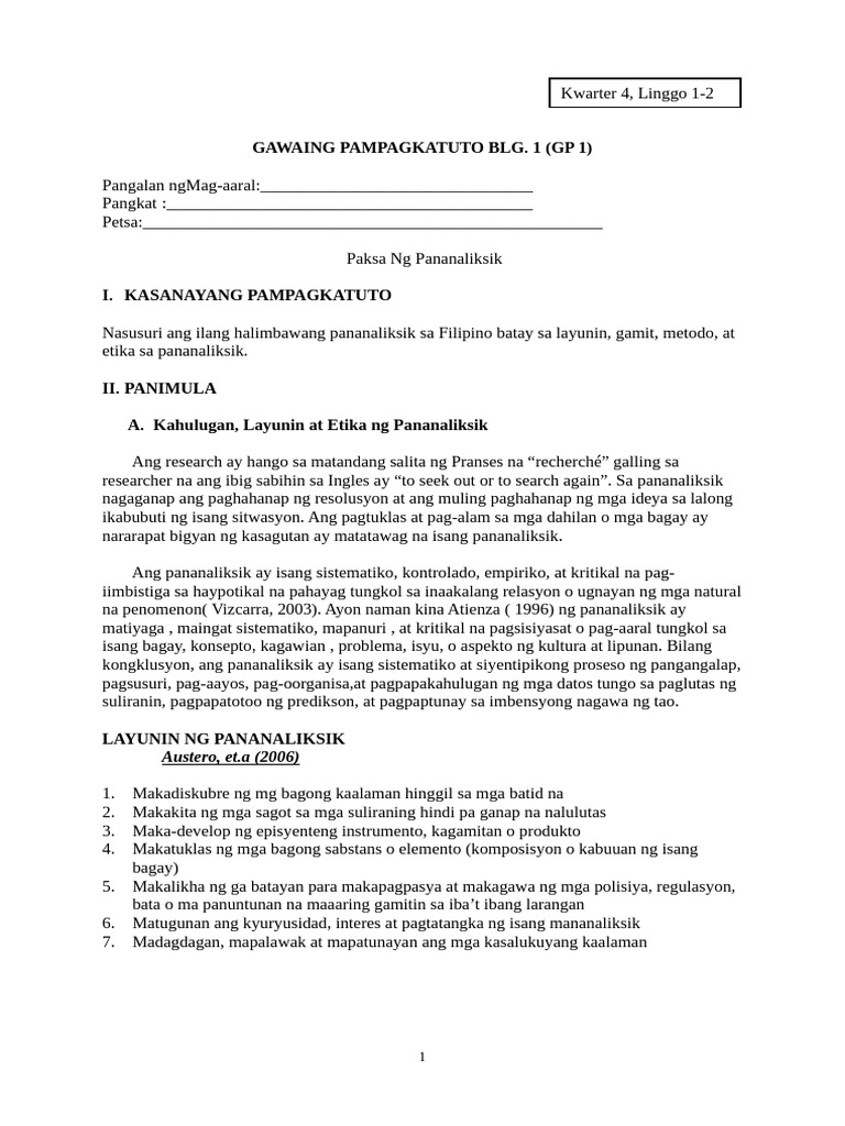 PAGBASA_QUARTER-4-GP1-Gawaing-Pampagkatuto | PDF
