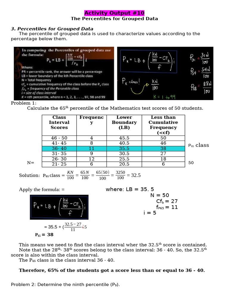 Percentiles Calculation for Test Scores | PDF | Percentile | Applied ...