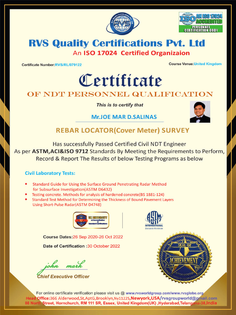 Rebar Locator Sample Cert | PDF