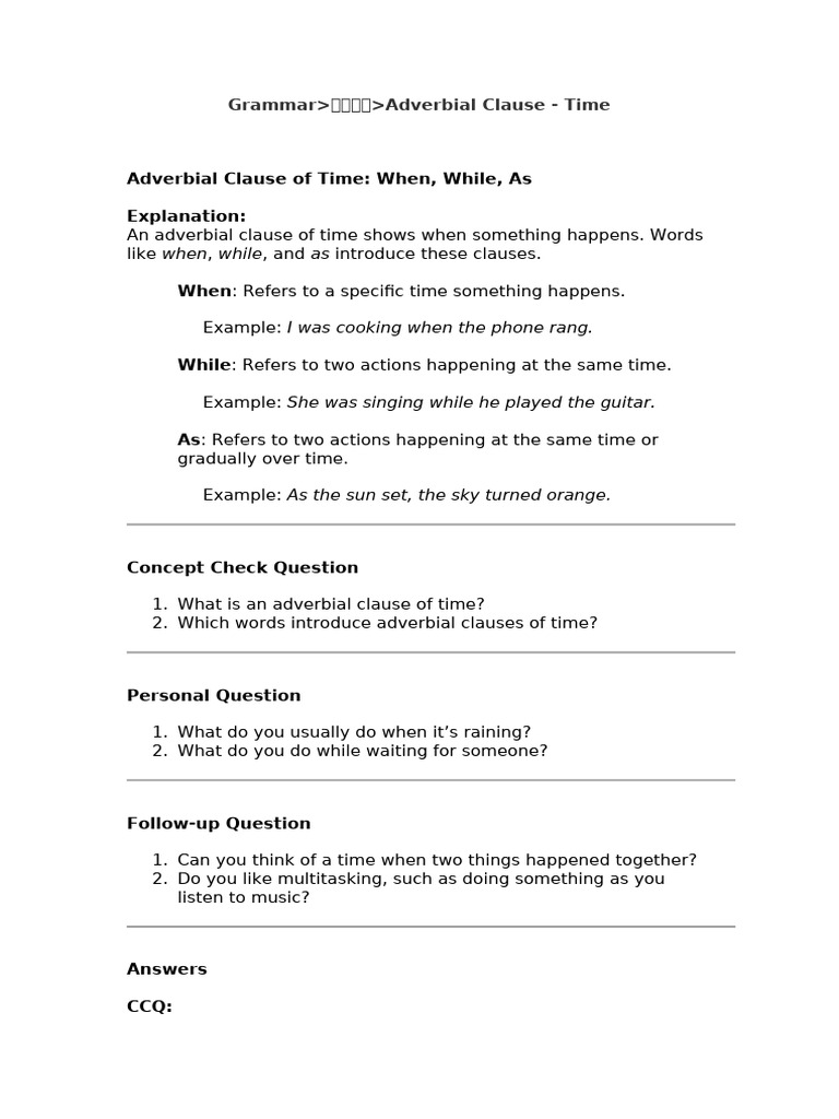 Grammar-Adverbial Clause - Time | PDF