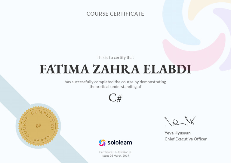 Fatima Zahra Elabdi: Course Certificate | PDF