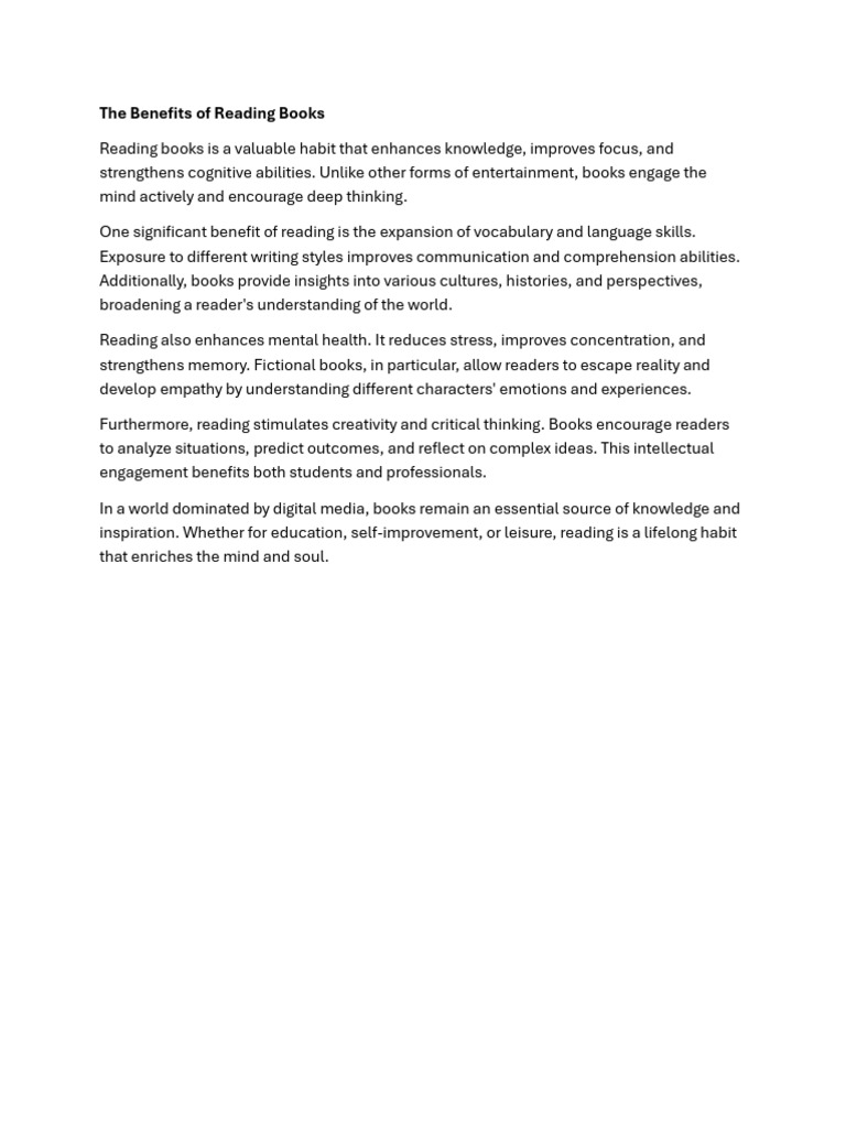 The Benefits of Reading Books | PDF