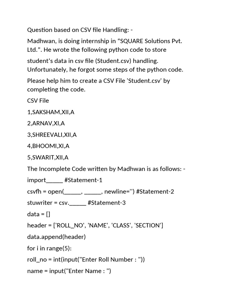CSV Assignment | PDF