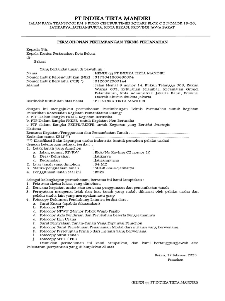 Permohonan PTP PKKPR | PDF
