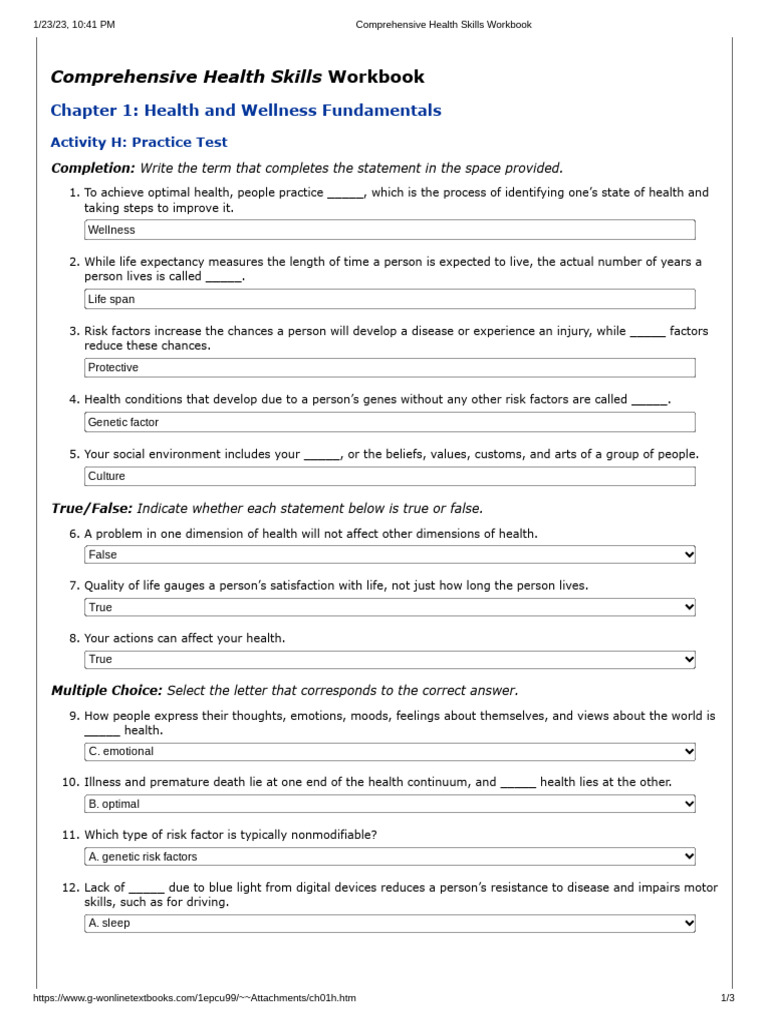Comprehensive Health Skills Workbook | PDF | Life Expectancy | Risk