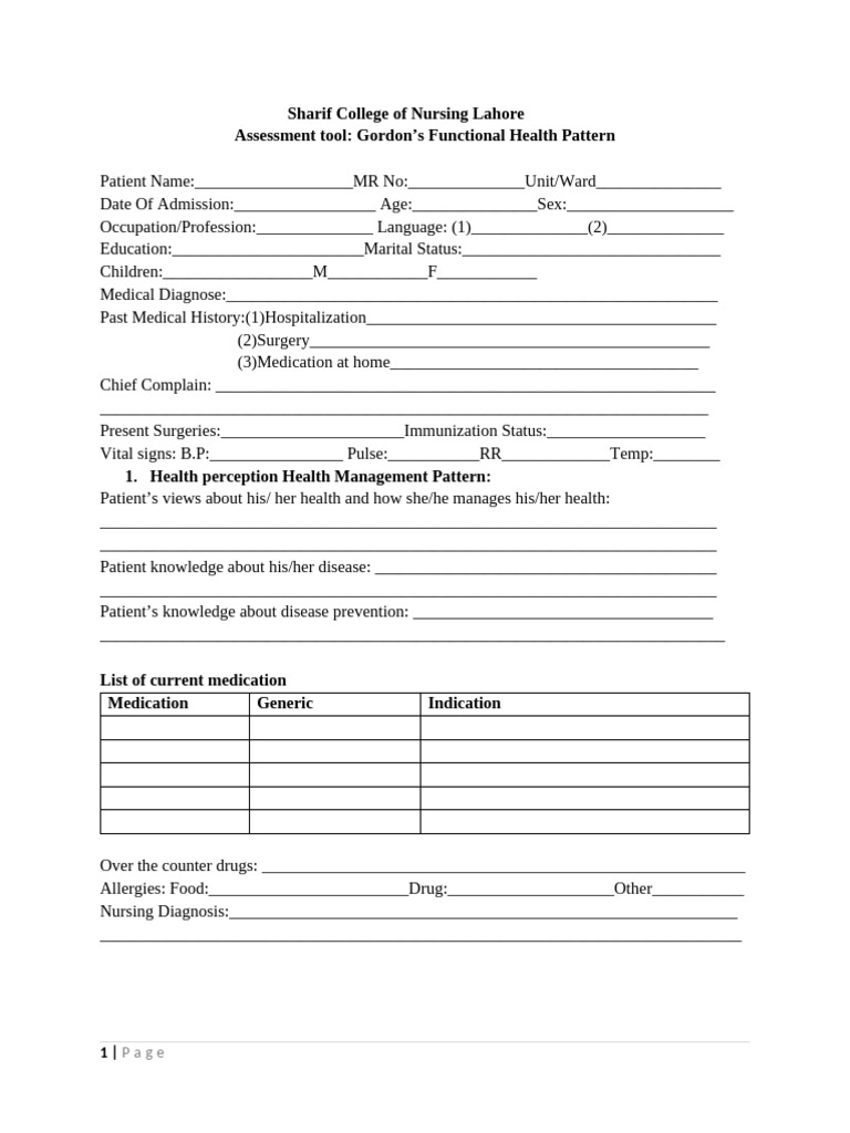 Gordon's FHP Form For Portfolio | PDF | Menstruation | Urinary Incontinence