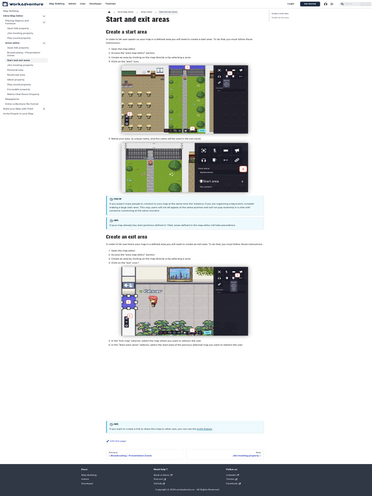 Start and exit areas _ WorkAdventure Documentation | PDF | Social ... Start and exit areas _ WorkAdventure Documentation | PDF | Social ...