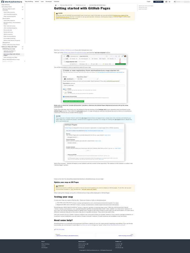 Host your Map with GitHub Pages _ WorkAdventure Documentation | PDF | World Wide Web | Internet ...