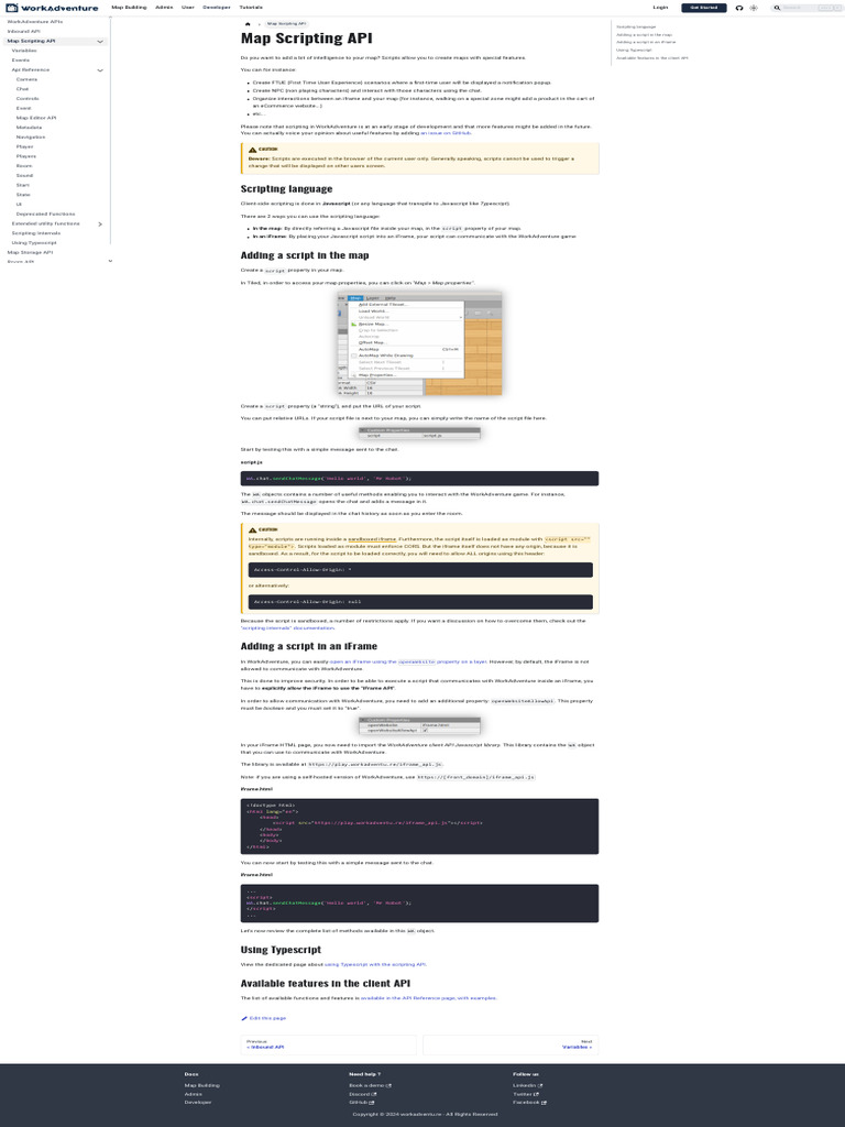 Map Scripting API - WorkAdventure Documentation | PDF | Java Script | Html Element